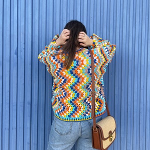 Crochet Chevron Cardigan Pattern: Colorful Granny Square Jacket (PDF ...