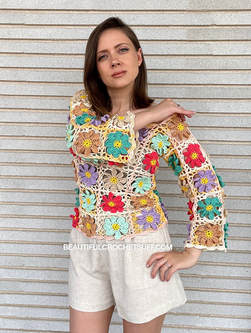 Crochet Flower Top PDF Pattern: Crochet off the Shoulder Top, Crochet ...