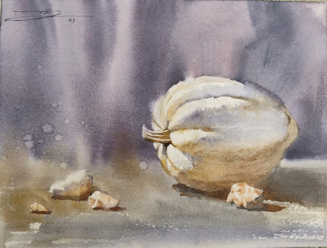 White Pumpkin. Watercolor Still Life Paining. Israel - Etsy