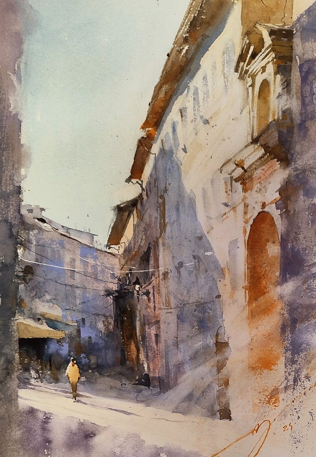 Morning in Siena. Watercolor City Landscape. Cityscape. Watercolor ...