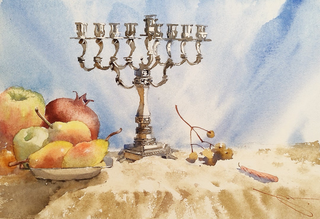 HANUKKAH ARTWORK, Hanukkiah Décor, Symbolic Fruit Art, Miracle of ...