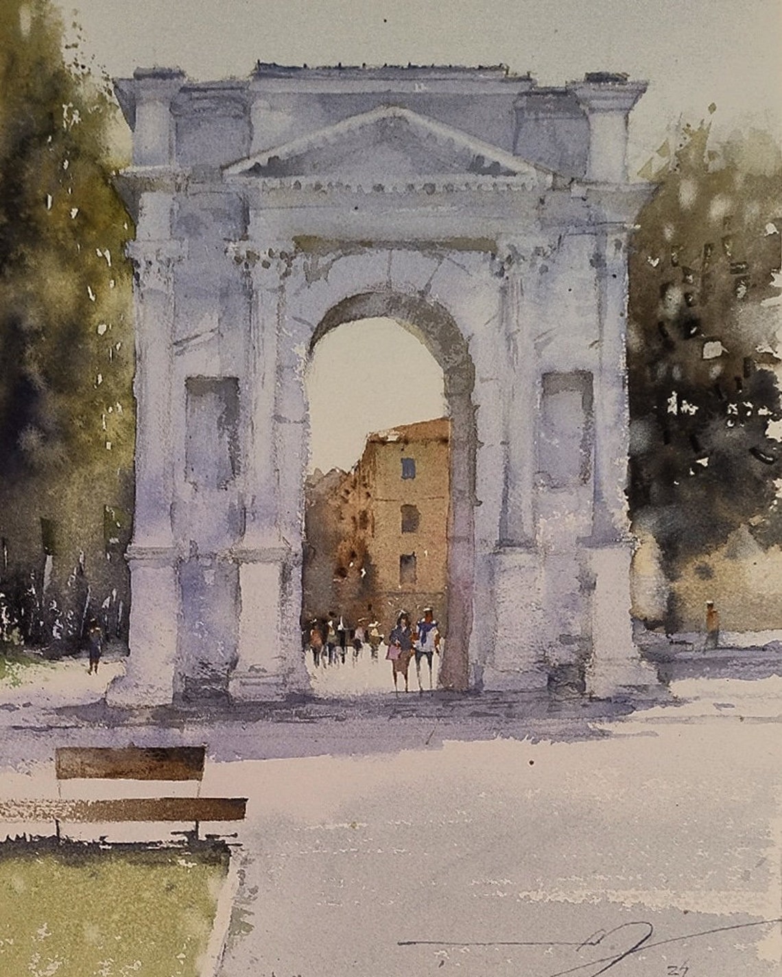Arco Dei Gavi Watercolor Art, Verona Landmark Painting - Etsy
