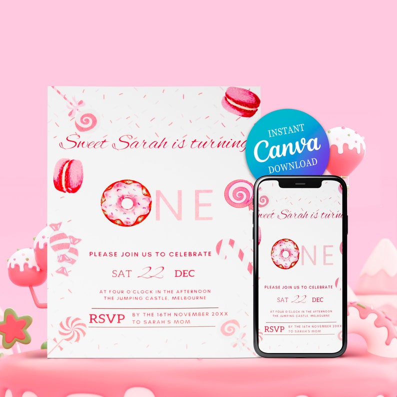 Candy Land Theme Party Digital Invitation - Editable Template- Instant ...