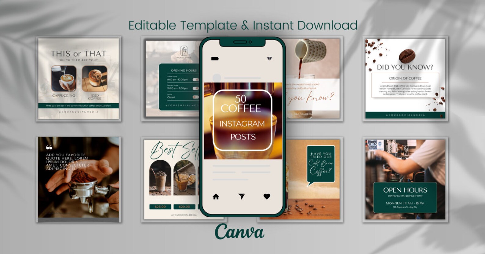 50 Editable Coffee Instagram Post Templates - Instant Download for ...