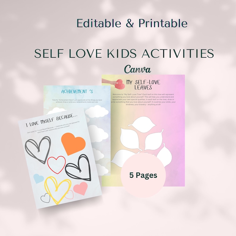 Self-love Kids Activities Template Editable & Printable Boost Self ...