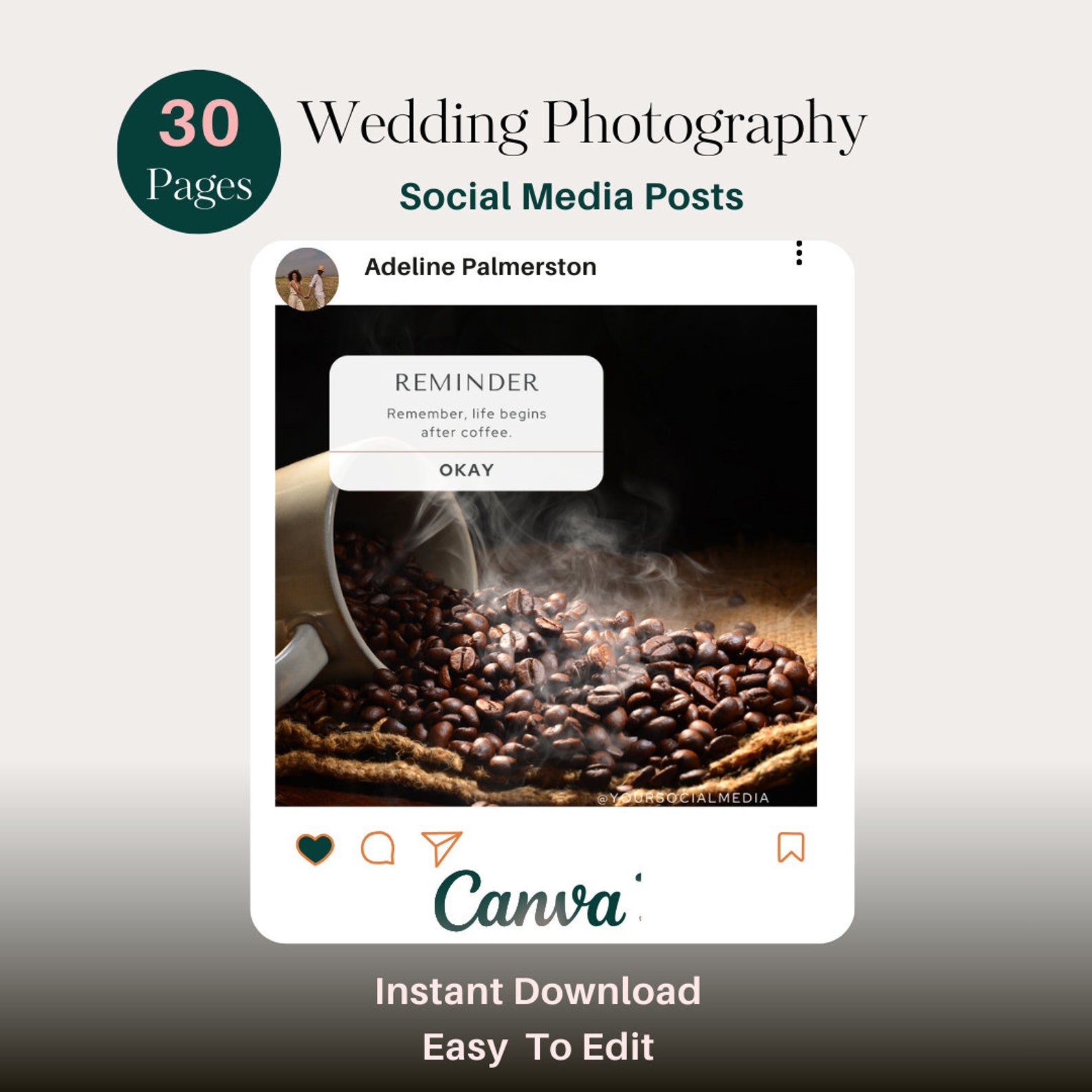 30 Editable Social Media Post Templates for Wedding Photographers ...