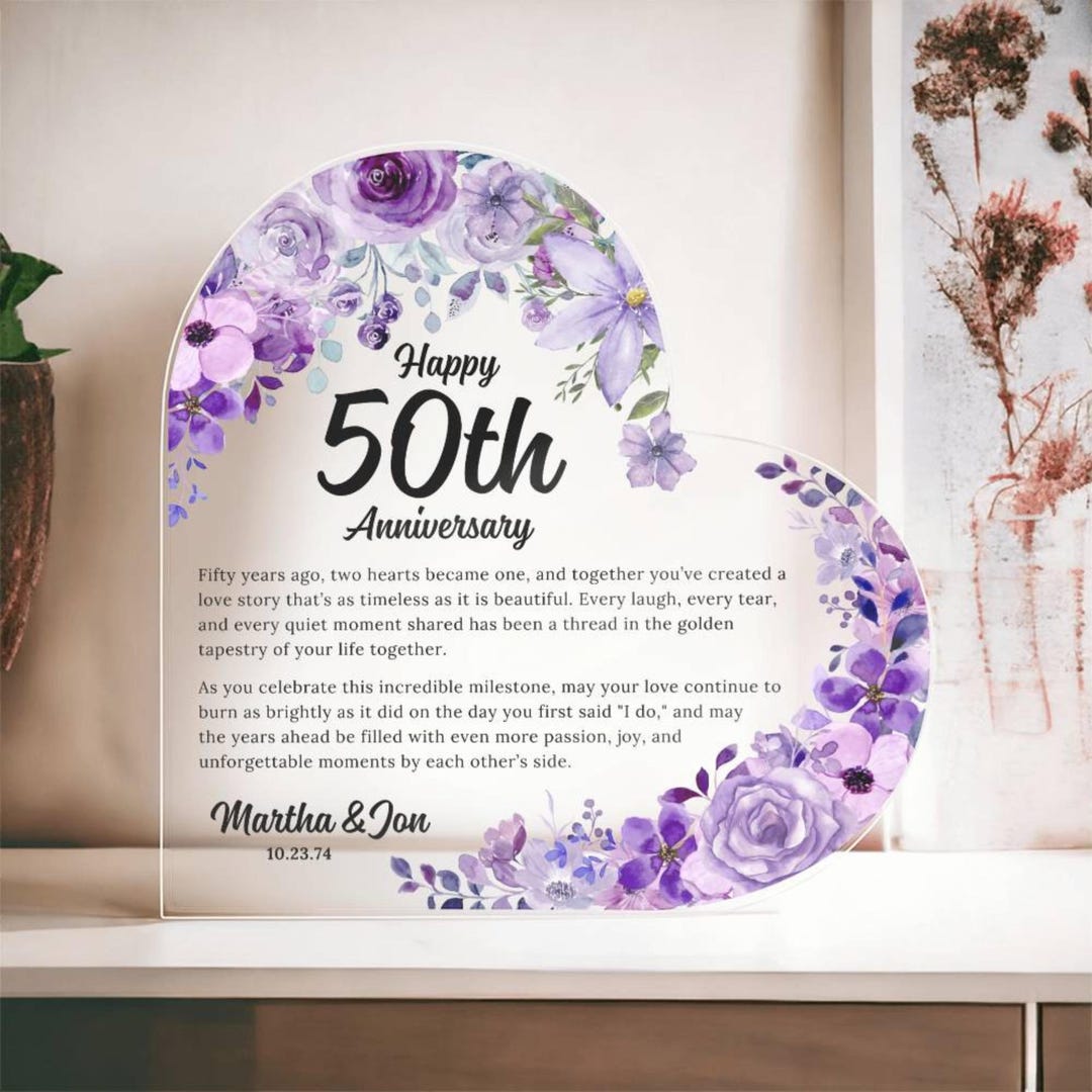 Personalized 50th Wedding Anniversary Gift Heart Acrylic Plaque, 50 ...