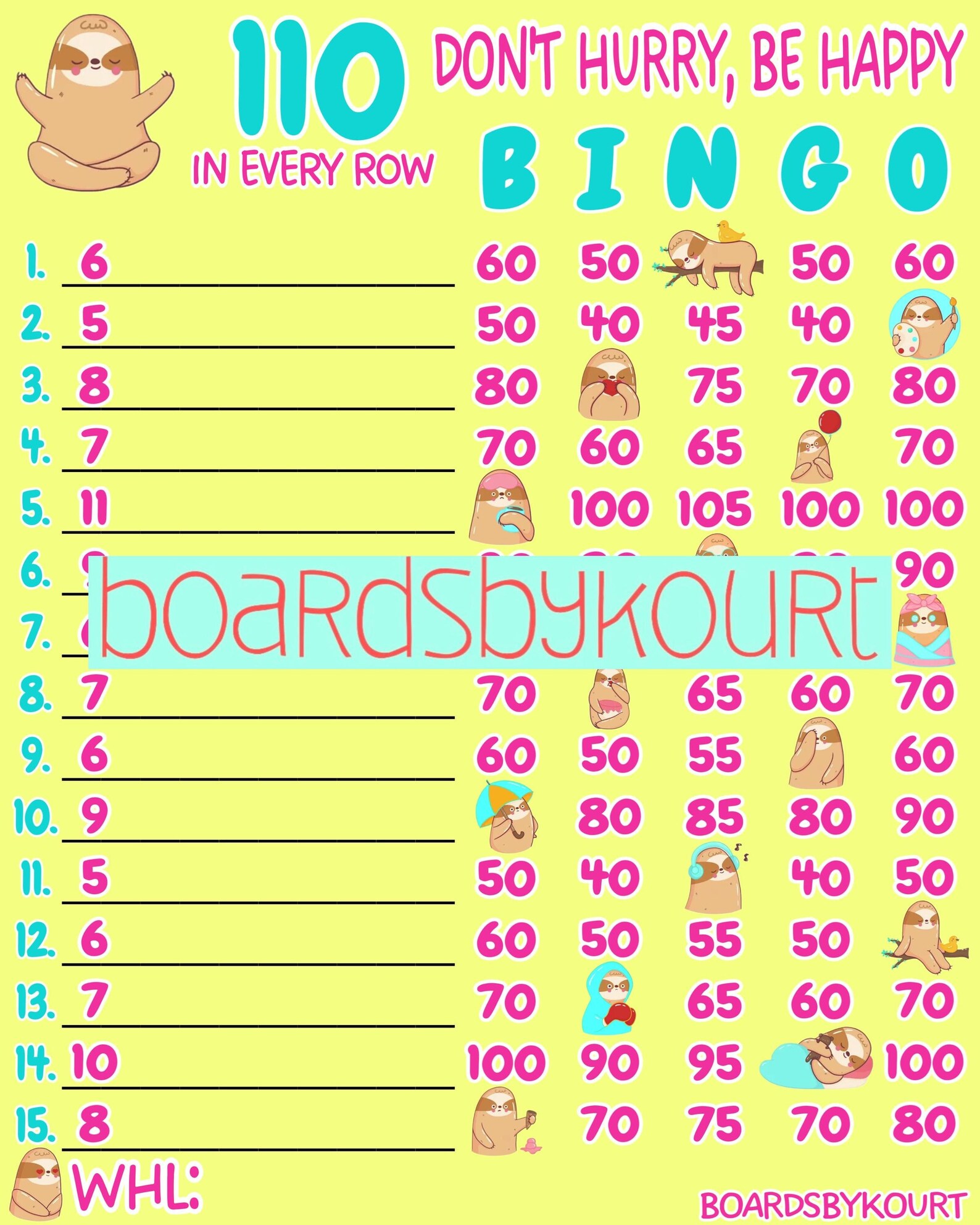 110 Wta Bingo Board - Etsy