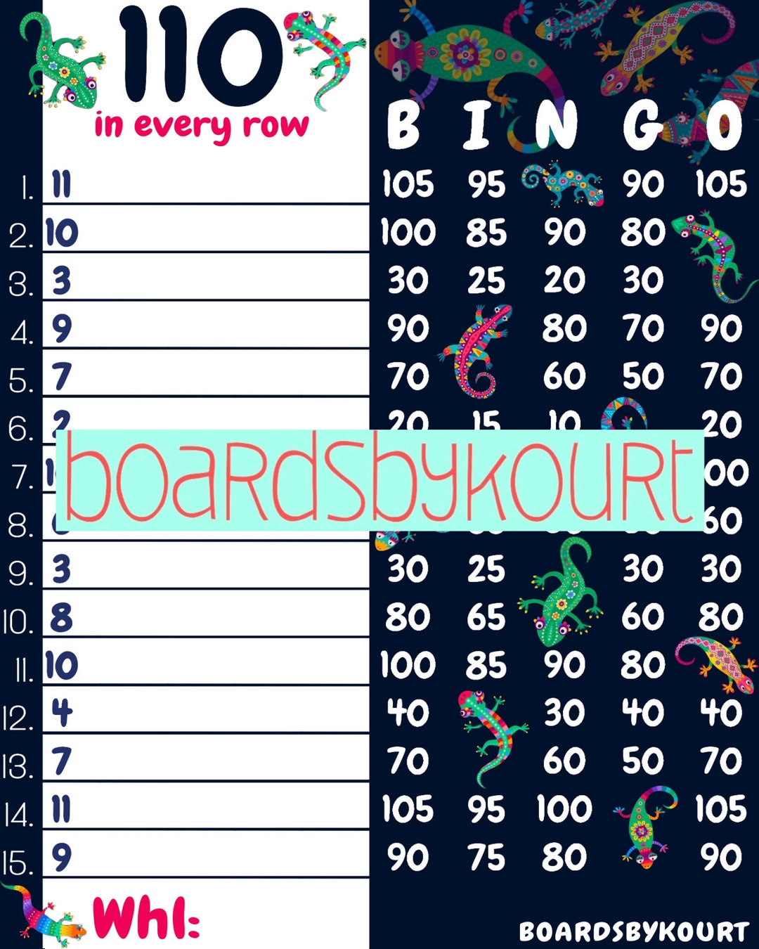110 Wta Bingo Board - Etsy