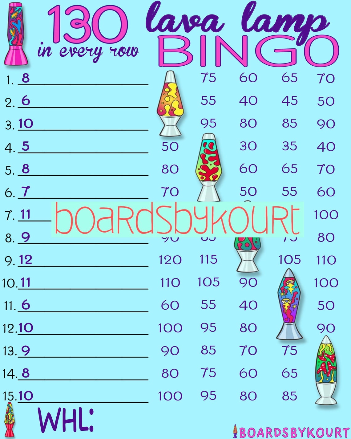 130 Wta Bingo Board - Etsy
