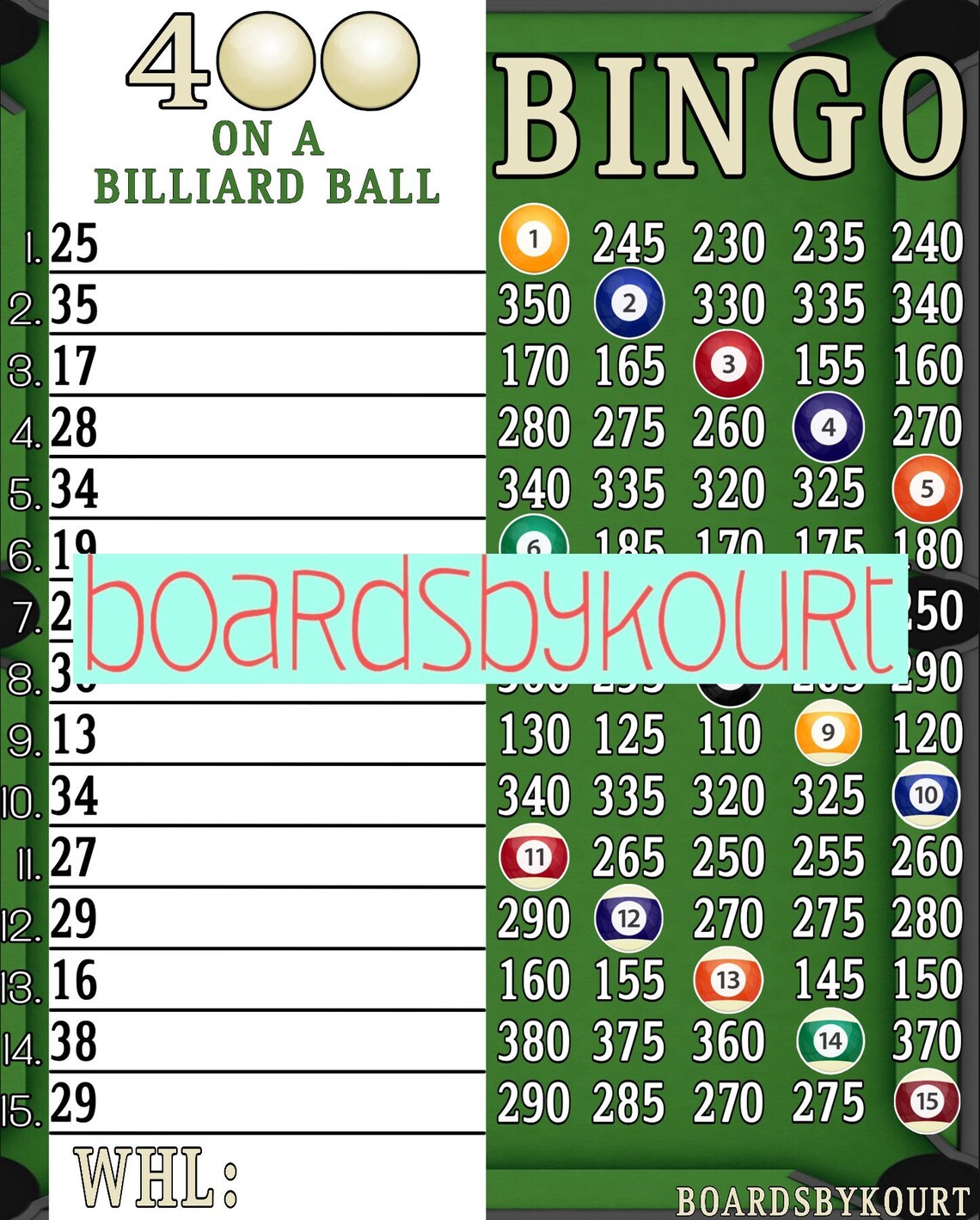 400 Wta Bingo Board - Etsy