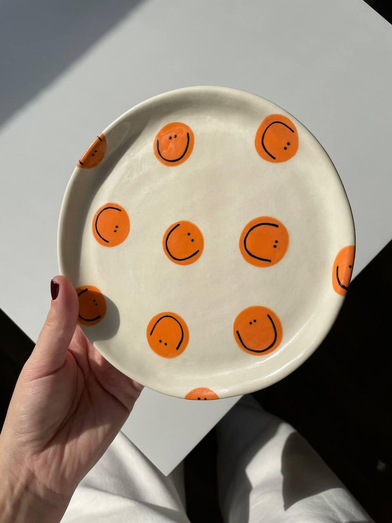 Hand Painted Ceramic Plate With Funny Smiley Face, Handmade Plate ...