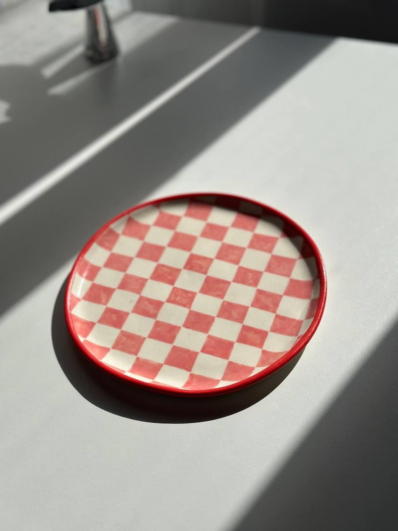 Checkerboard Ceramic Plate, Handmade Checkered Dish, Hand Painted ...