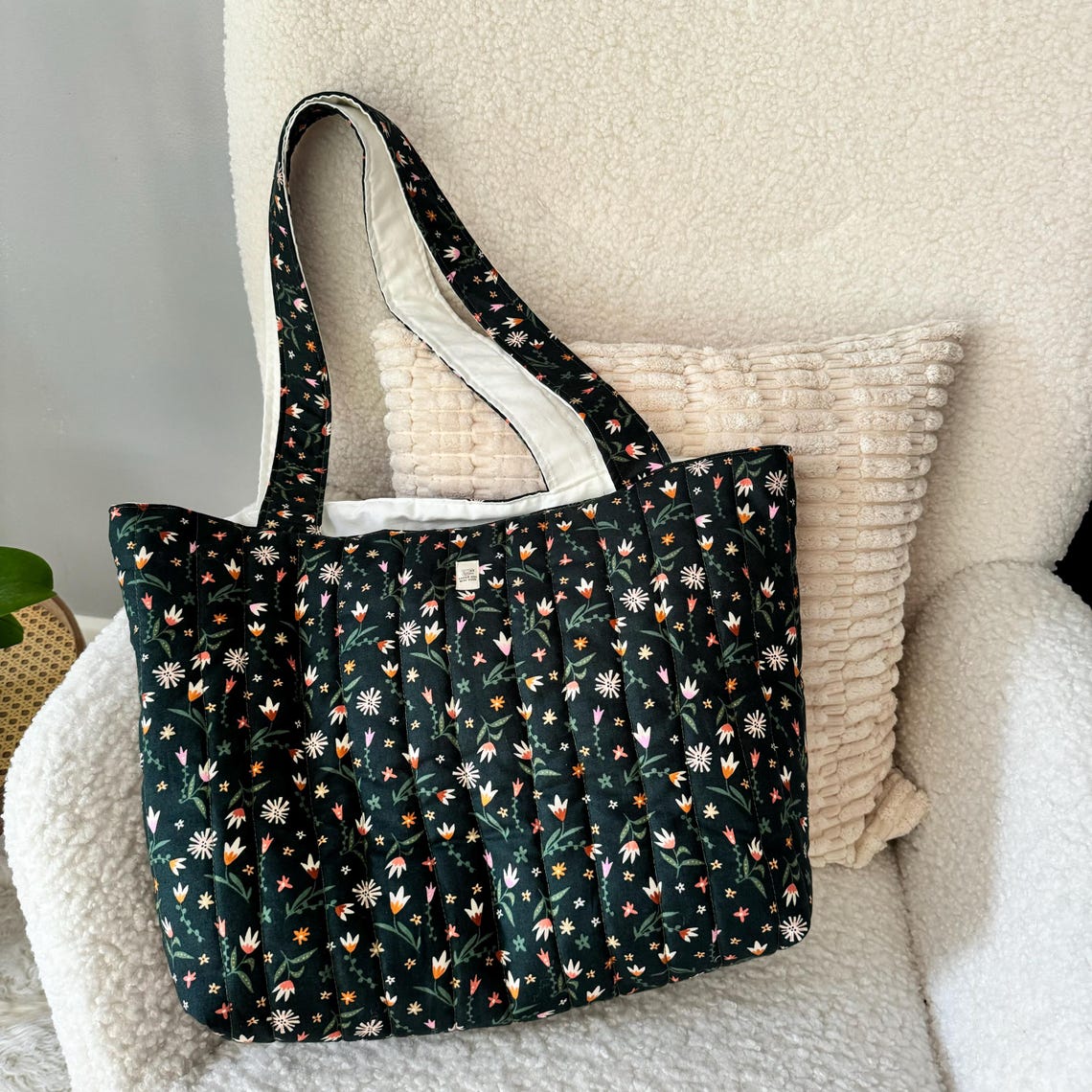 Forest Green Floral Tote Bag - Etsy