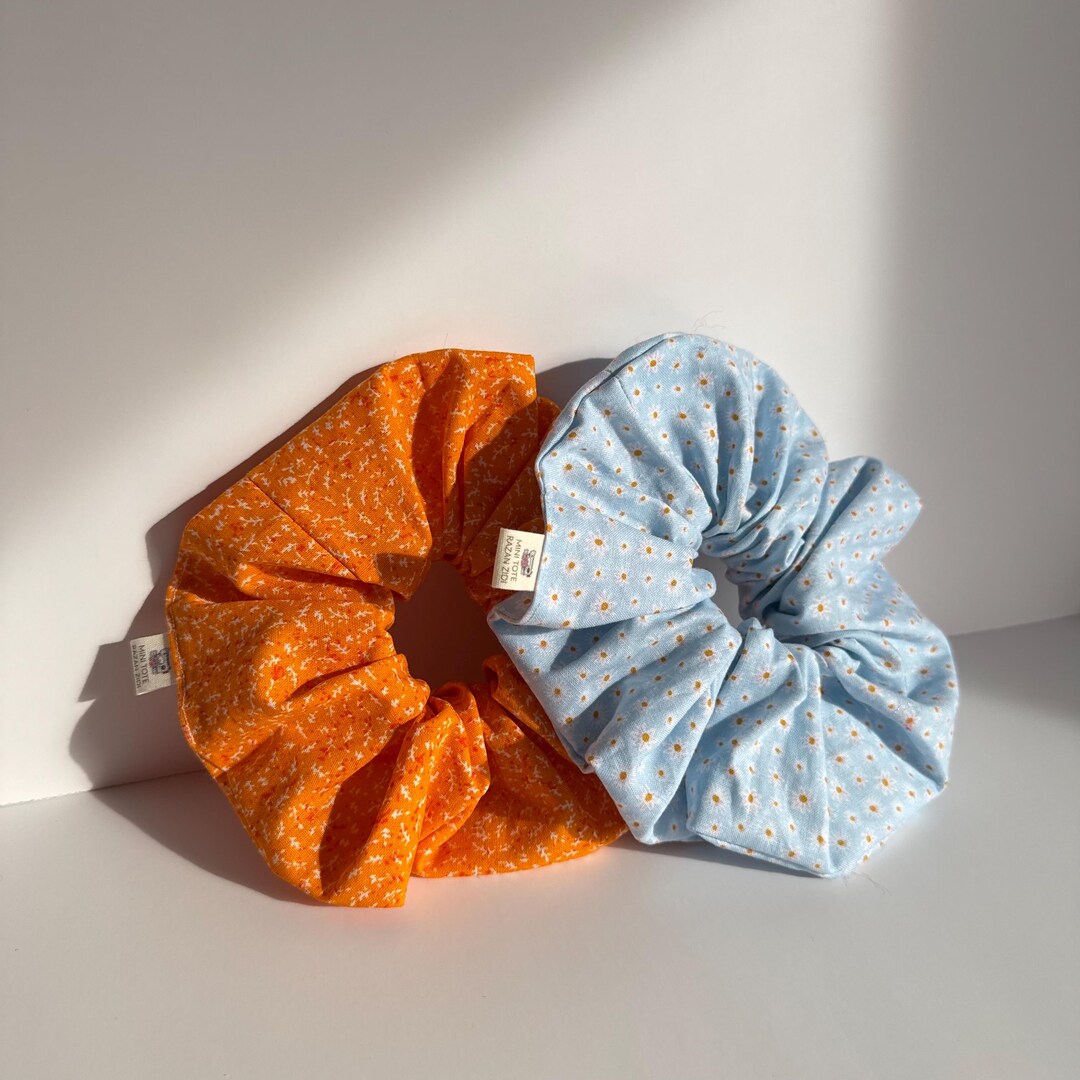 Floral Scrunchies | Blue and Orange Hair Accessories - Etsy