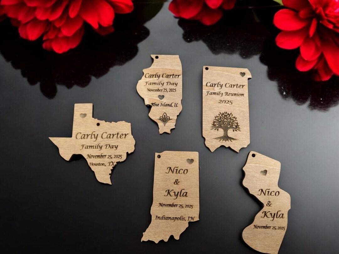 State Wedding Favor Tags, Baby Shower, Map State Shaped Tags, Wooden ...