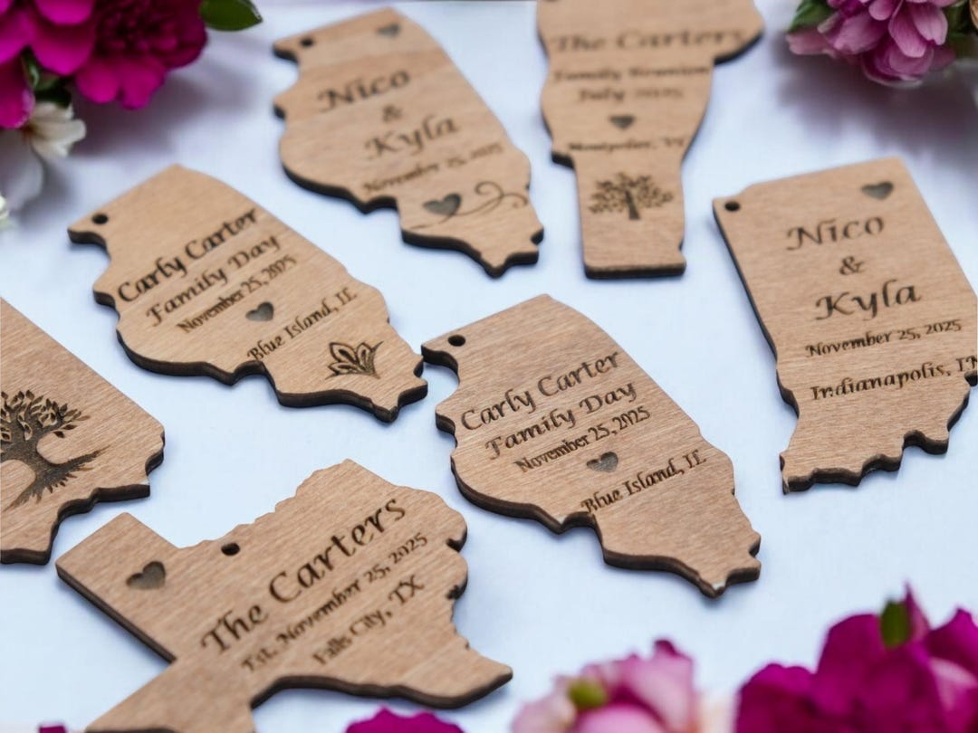 Custom Wooden State Map Favors: Laser Engraved Gift Tags - Etsy