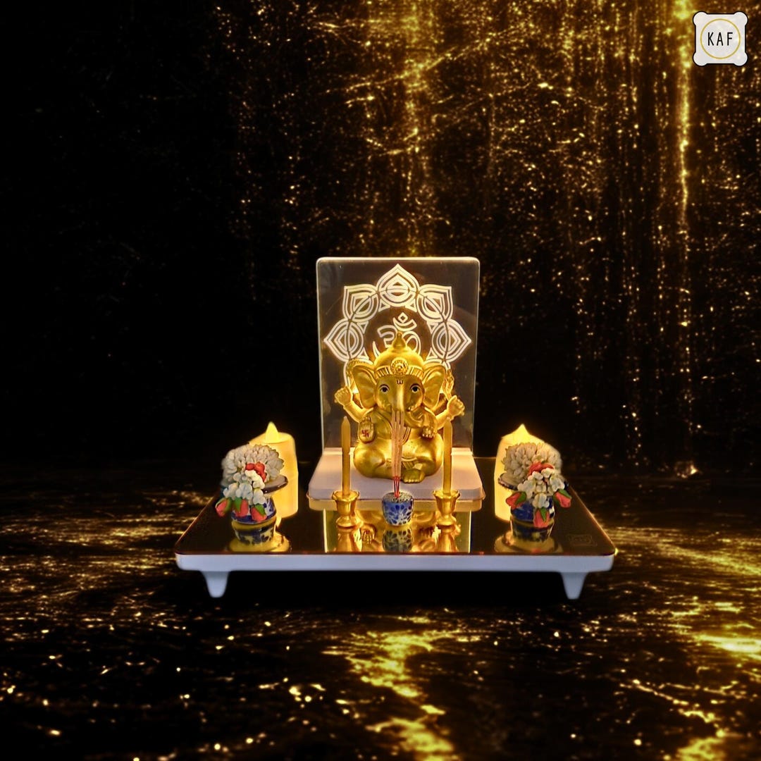 Modern LED Buddhist Altar Table – Om & Bodhi Tree Gold Mirror Design ...