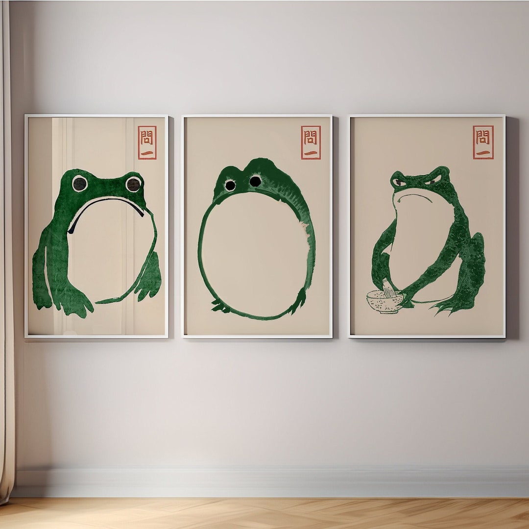 Japanese Matsumoto Hoji Frog Set of 3, Vintage Shoji Woodblock Poster ...