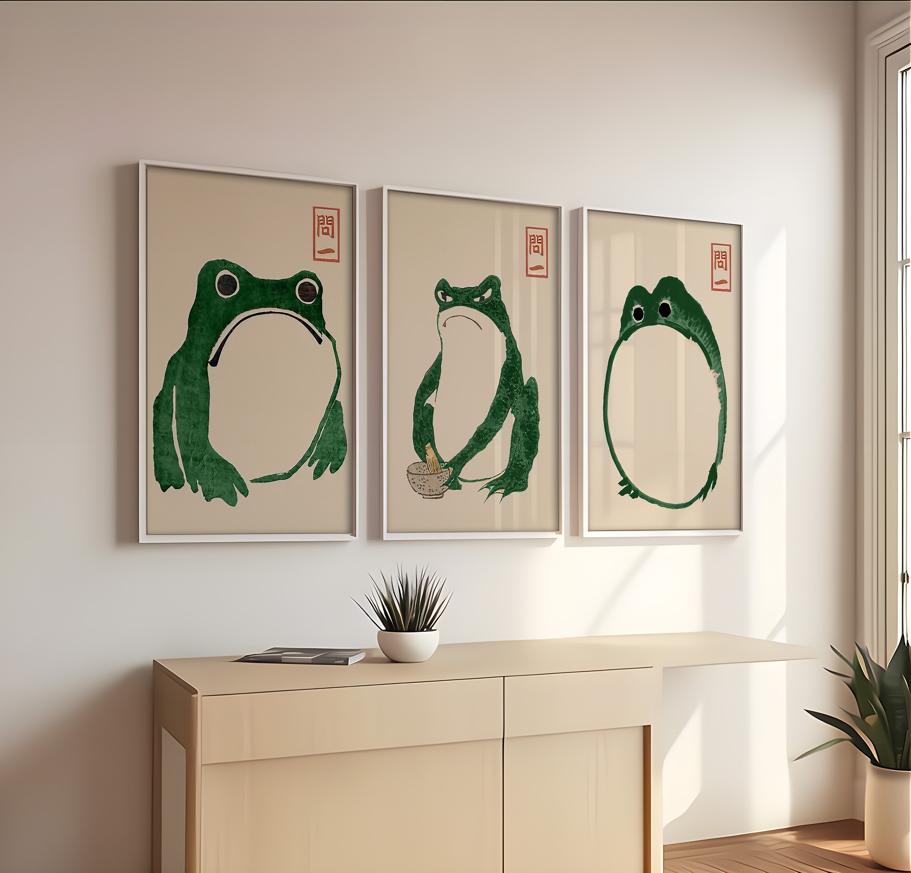 Japanese Matsumoto Hoji Frog Set of 3, Vintage Shoji Woodblock Poster ...