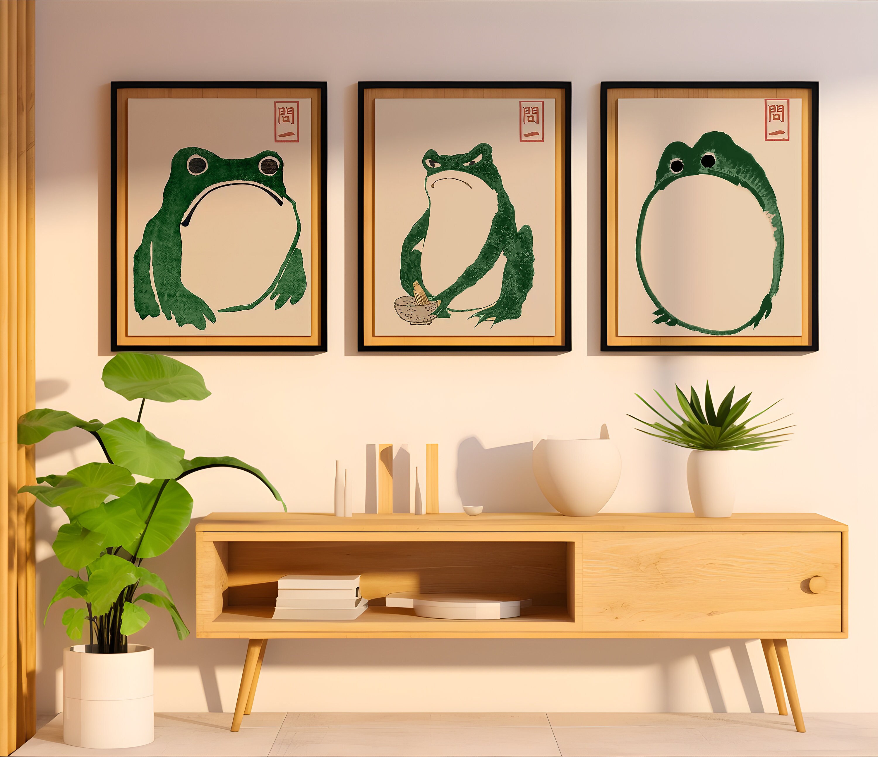 Japanese Matsumoto Hoji Frog Set of 3, Vintage Shoji Woodblock Poster ...
