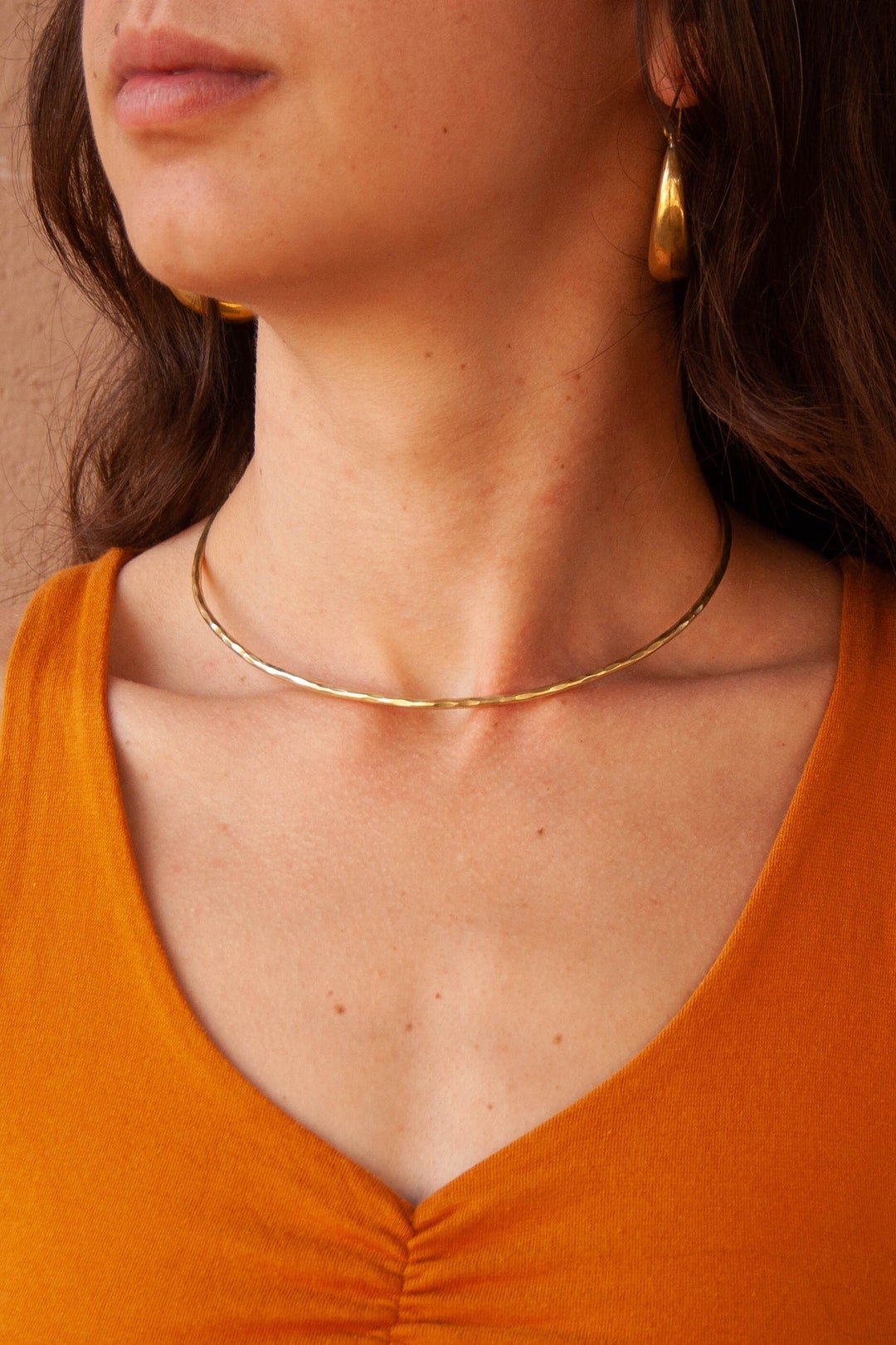 Rigid Torque Necklace in Three Sizes, Smooth and Hammered Gold ...
