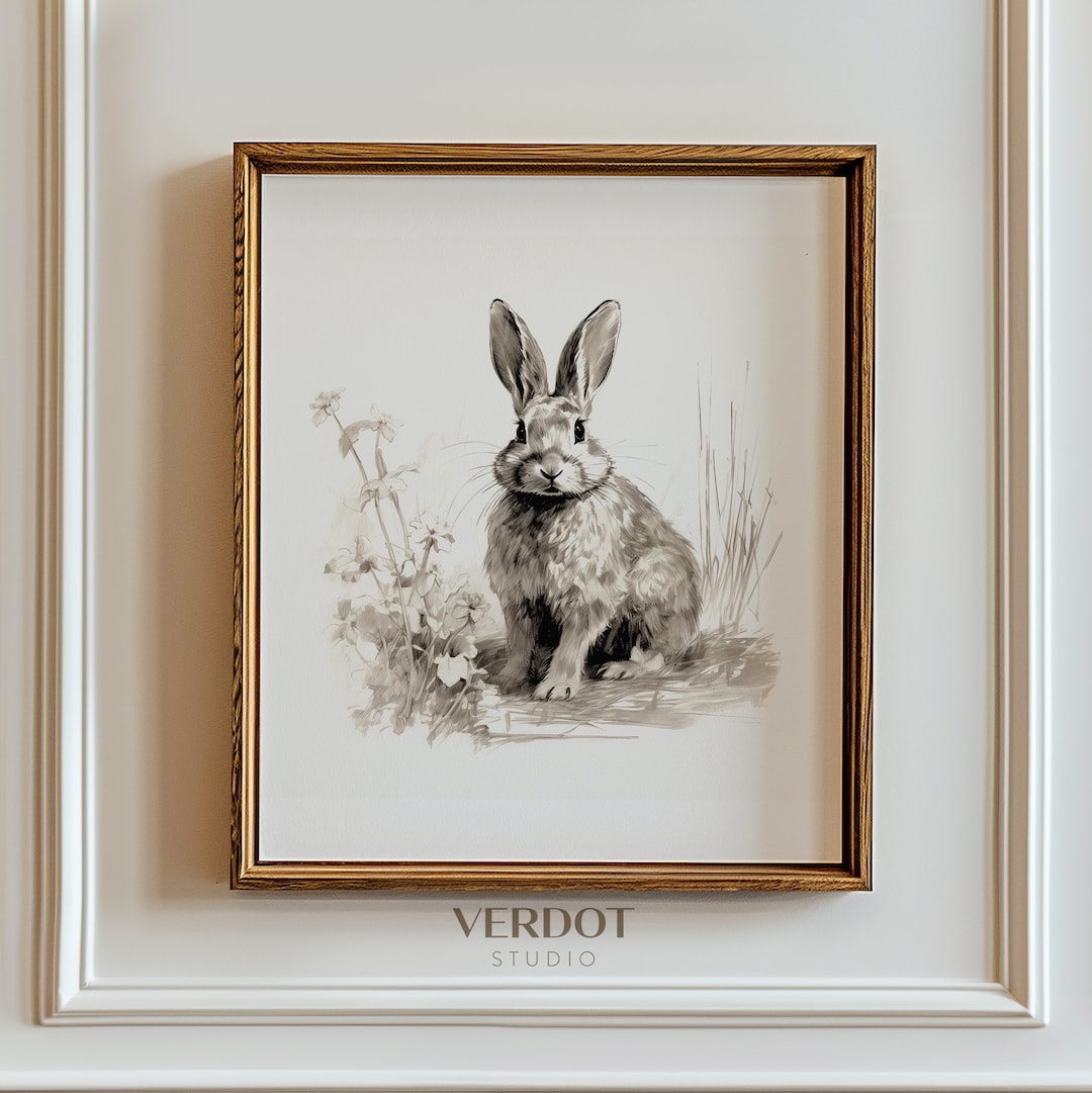 Vintage Easter Bunny Print, Printable Wall Art, Antique Rabbit Sketch ...
