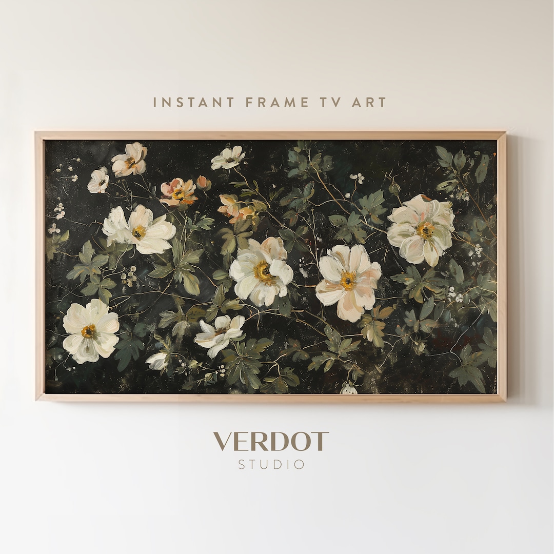 Victorian Flower Frame TV Art, Dark Vintage Wildflower Painting, Summer ...