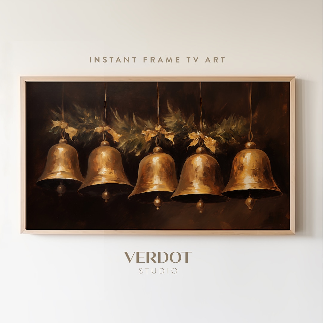Christmas Bells Frame Tv Art, Neutral Vintage Christmas Samsung Frame ...