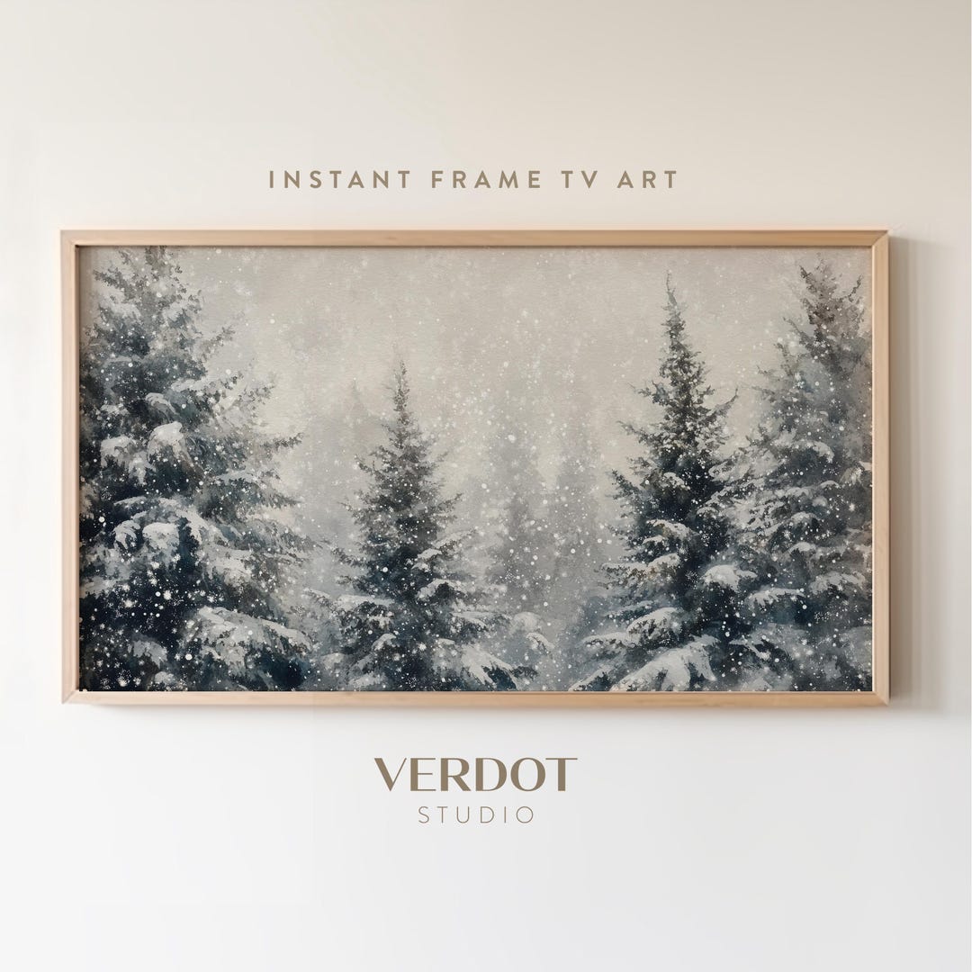 Snowy Winter Trees Christmas Frame Tv Art, Christmas Decor, Evergreen ...