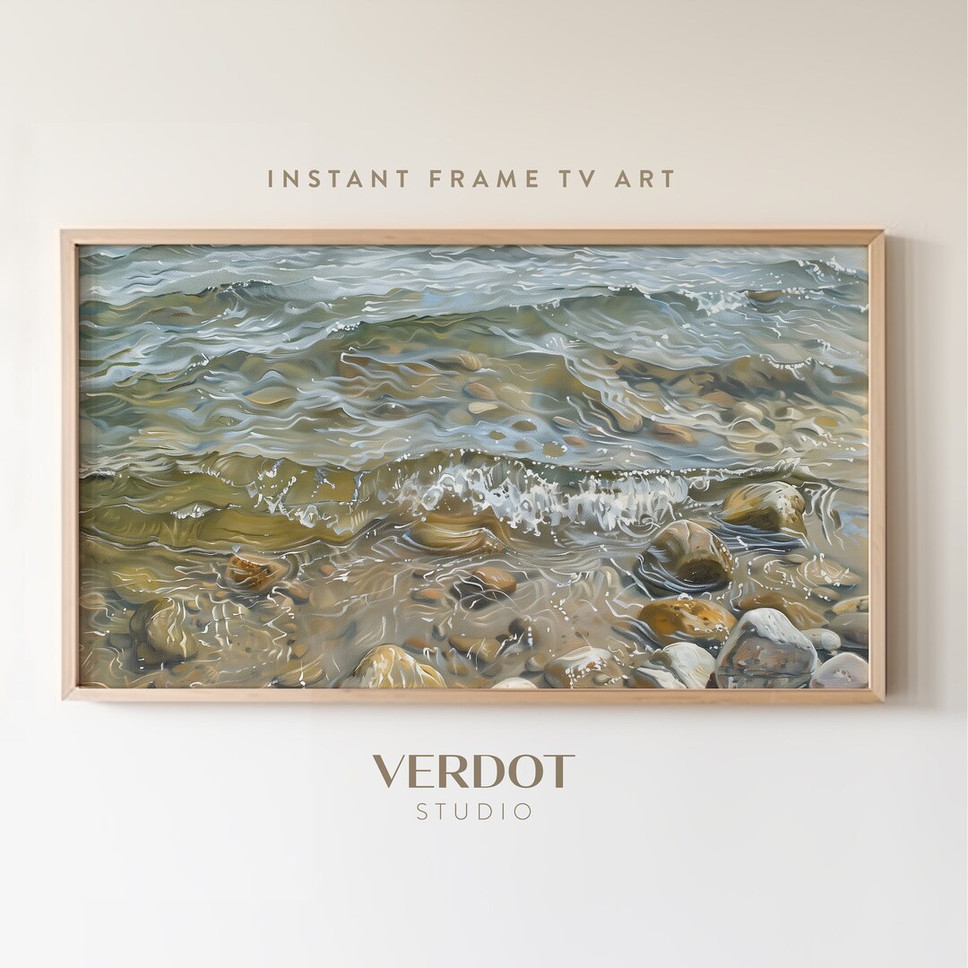 Summer Beach Lake Frame TV Art, Country Cottage Painting, Coastal Shore ...
