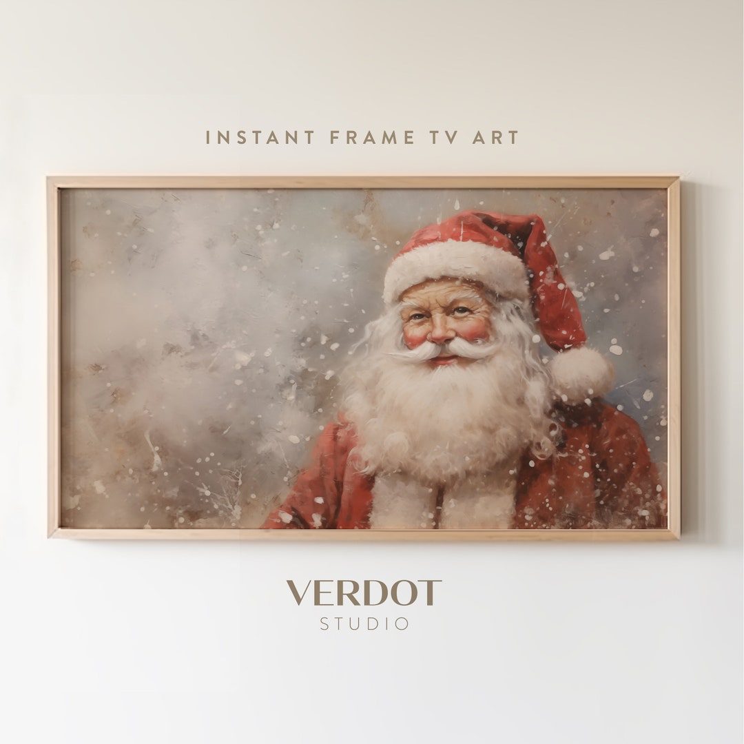 Vintage Santa Christmas Frame Tv Art, Neutral Holiday Santa Claus ...