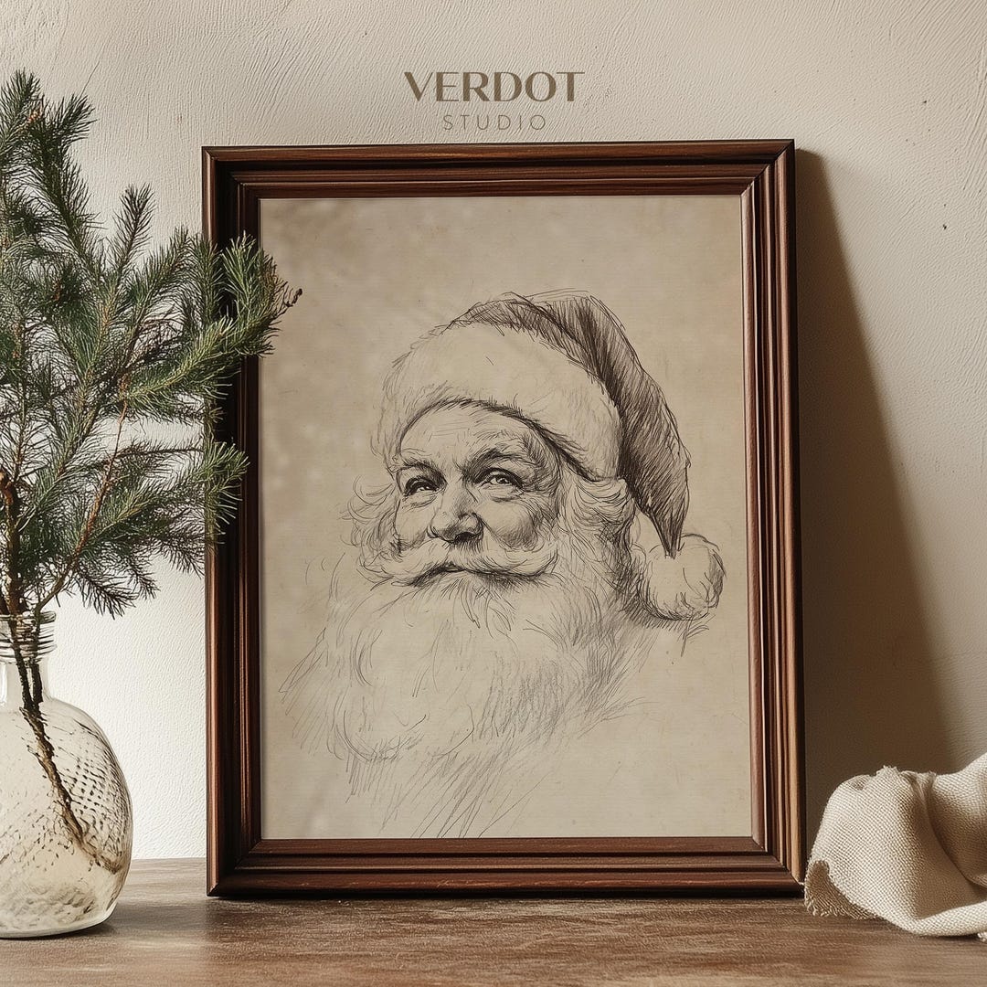 Vintage Santa Claus Print, Christmas Decor Printable Wall Art, Neutral ...