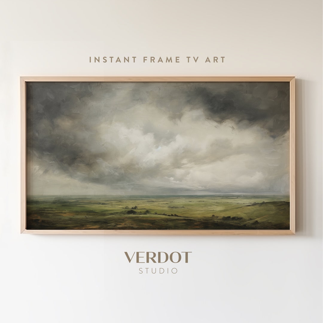 Cloudy Vintage Spring Frame TV Art, Moody Country Landscape Painting ...