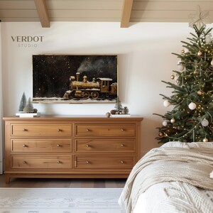 Gold Train Christmas Frame Tv Art, Vintage Christmas Tv Download ...