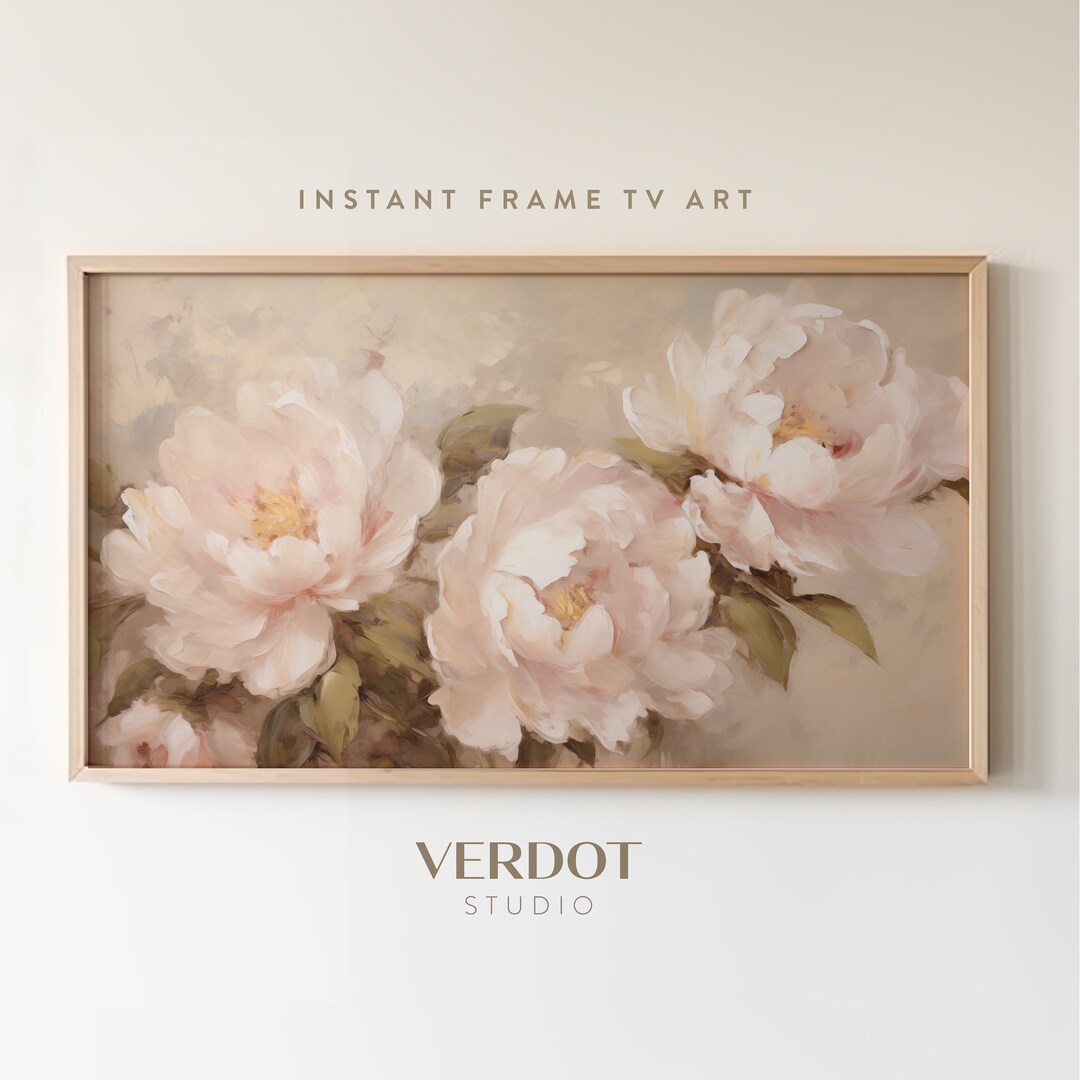 Vintage Peony Flower Frame TV Art, Spring Painting, Easter Botanical ...