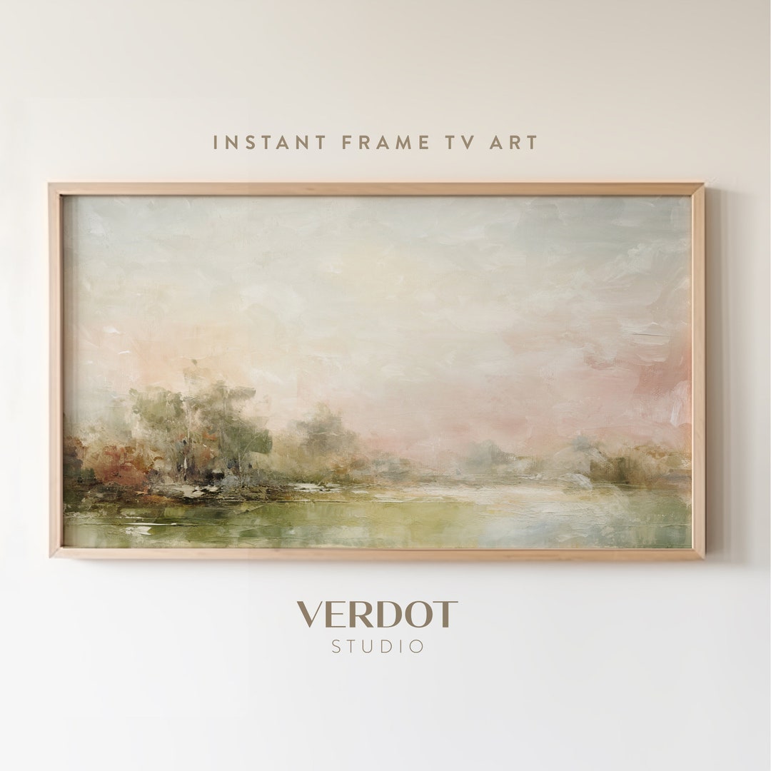 Vintage Landscape Painting Frame TV Art, Abstract Muted Spring Scenery ...