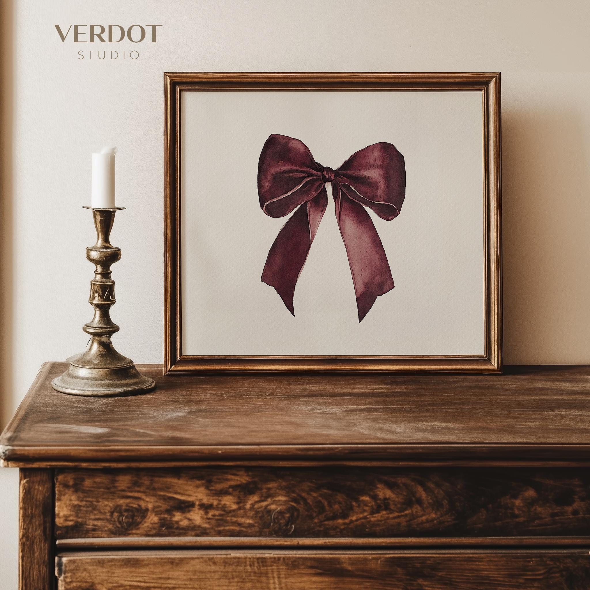 Christmas Bow Print, Printable Wall Art, Moody Antique Holiday Painting ...