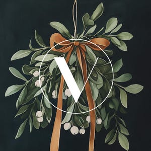 Vintage Mistletoe Painting, Christmas Decor Printable Wall Art, Dark ...