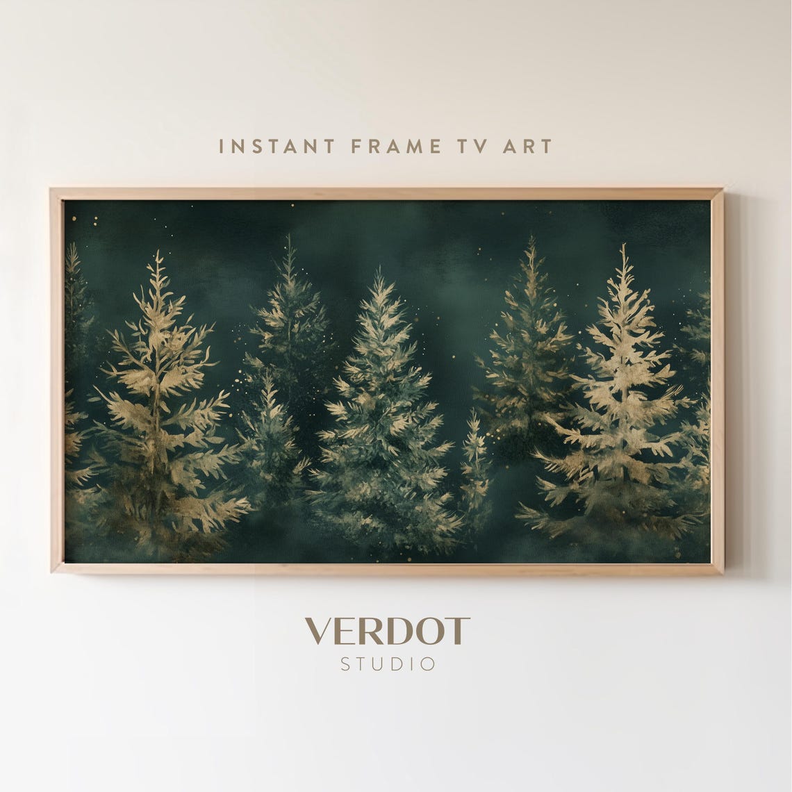 Green Christmas Frame Tv Art, Christmas Decor, Golden Trees Winter ...