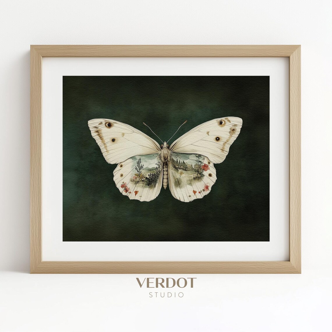 Boho Butterfly Printable Wall Art, Spring Decor, Antique Dark Green ...