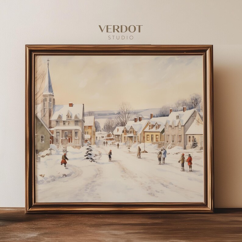 Vintage Christmas Winter Village Print, Christmas Decor Printable Wall ...