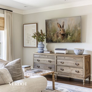 Vintage Easter Bunny Frame Tv Art, Neutral Spring Rabbit Painting Tv ...