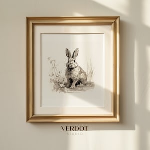 Vintage Easter Bunny Print, Printable Wall Art, Antique Rabbit Sketch ...