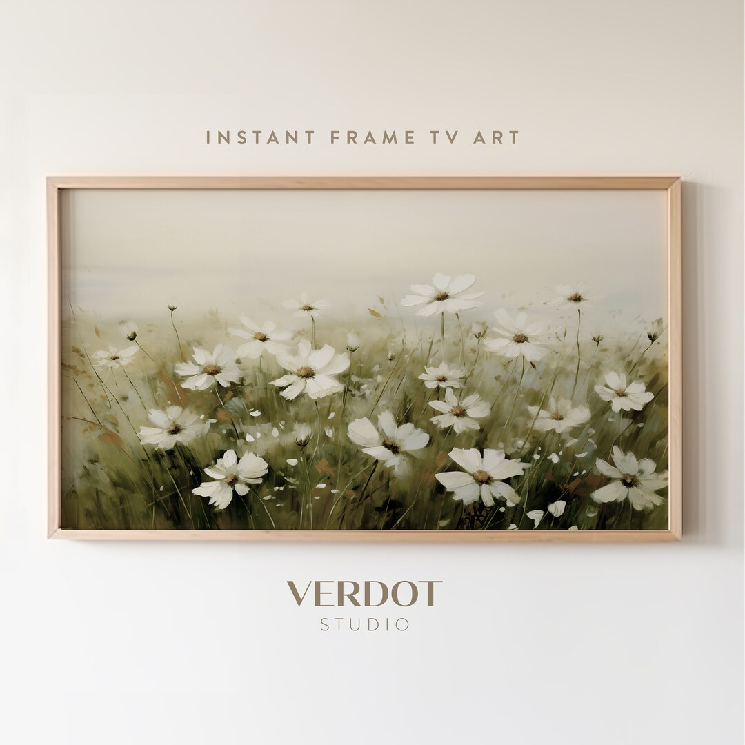 Spring Frame TV Art, Wildflower Landscape Tv Art, White Green Floral ...