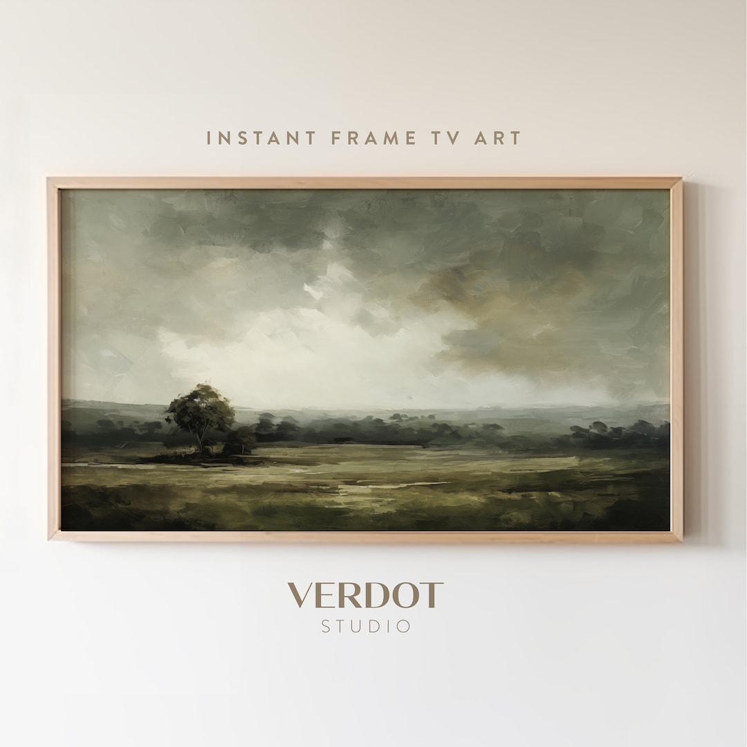 Rustic Earthy Vintage Landscape Frame TV Art, Dark Green Moody Country ...
