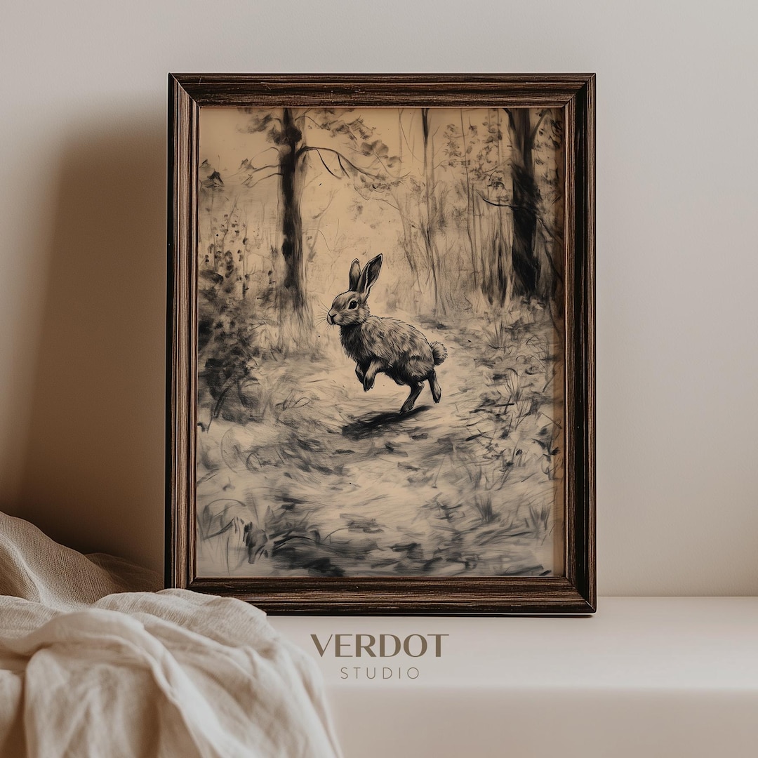 Vintage Easter Bunny Print, Printable Wall Art, Rustic Spring Easter ...