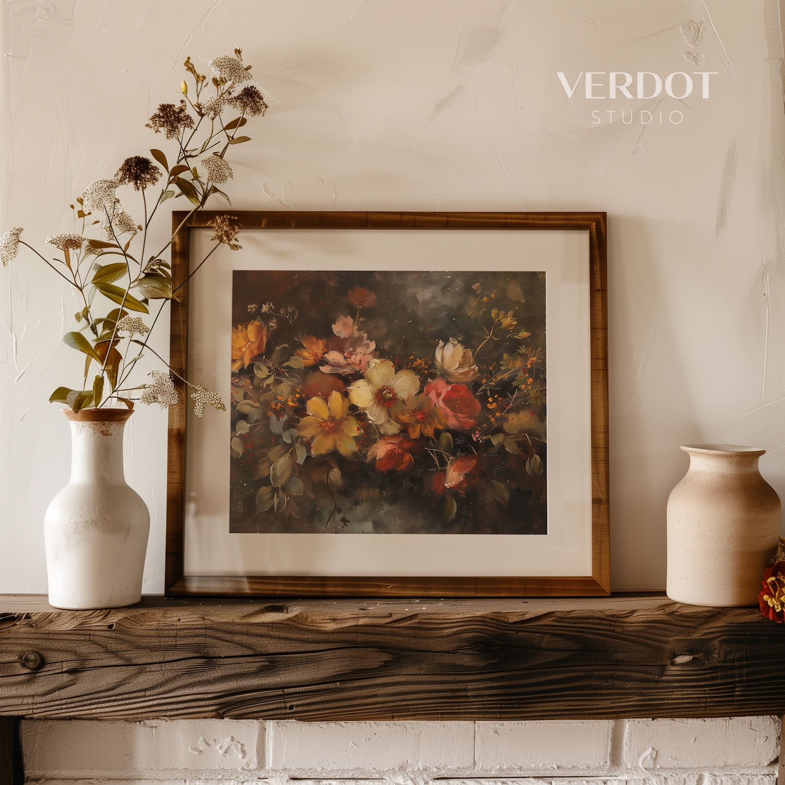 Fall Floral Printable Wall Art, Vintage Fall Print, Dark Autumn Flower ...
