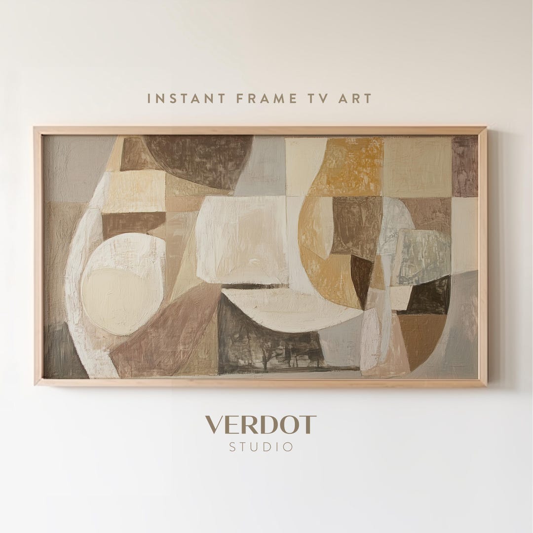 Rustic Abstract Painting Frame TV Art, Neutral Geometric Shape ...