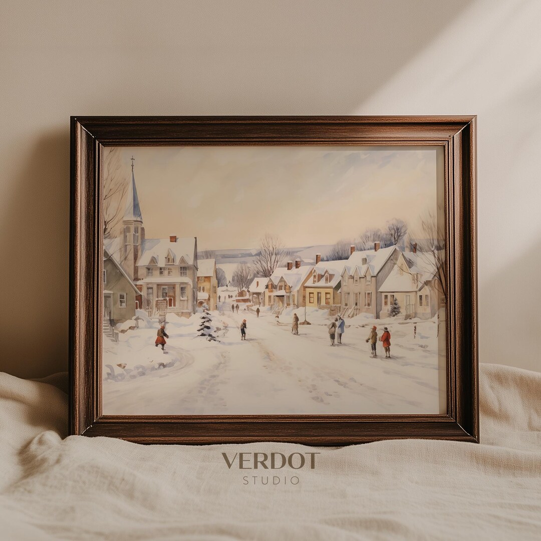 Vintage Christmas Winter Village Print, Christmas Decor Printable Wall ...
